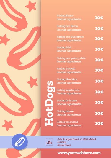 Crea un menú de Hot Dogs para restaurantes gratis