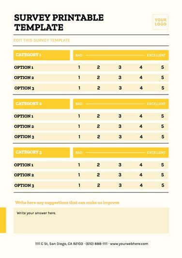 Printable survey editable templates