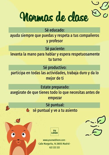 Plantillas de carteles de normas de clase personalizables y gratuitas
