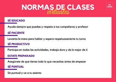 Plantillas de carteles de normas de clase personalizables y gratuitas