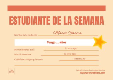 Carteles editables del Estudiante de la Semana