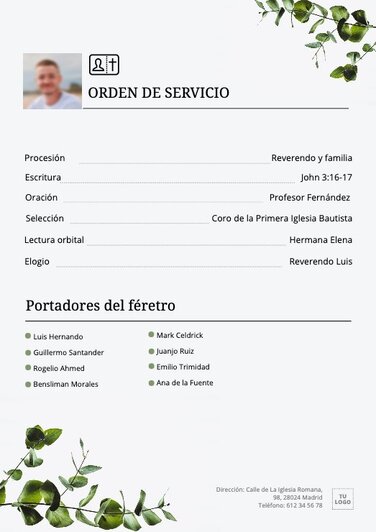 Diseña gratis un programa para un funeral