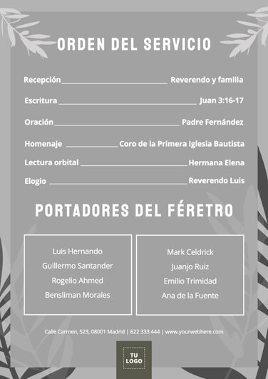Diseña gratis un programa para un funeral