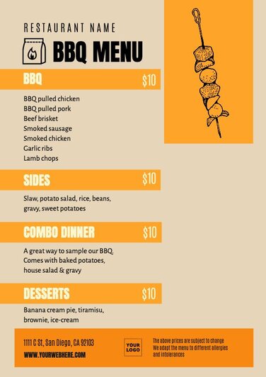 Free editable BBQ menu templates