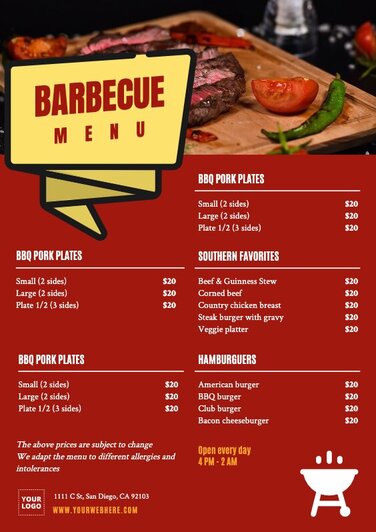 Modelos de menu de churrasco grátis