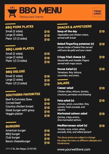 Free editable BBQ menu templates