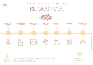 Plantillas de programa de boda editables gratis