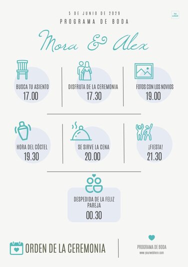 Plantillas de programa de boda editables gratis