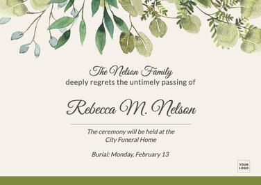Personalize obituary and memory cards for funeral