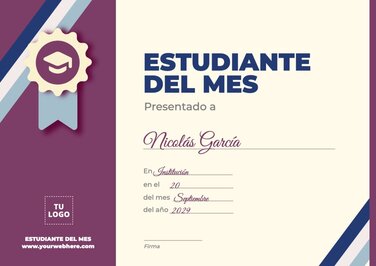 Certificados de Estudiante del Mes editables online
