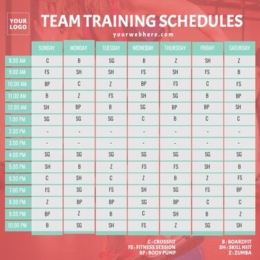 Gym activities schedule online templates