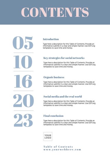 Table of Contents Design Templates