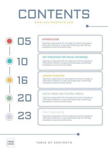 Table of Contents Design Templates