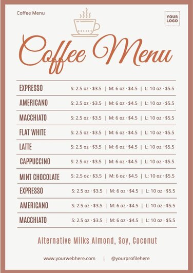 Free coffee menu templates to print
