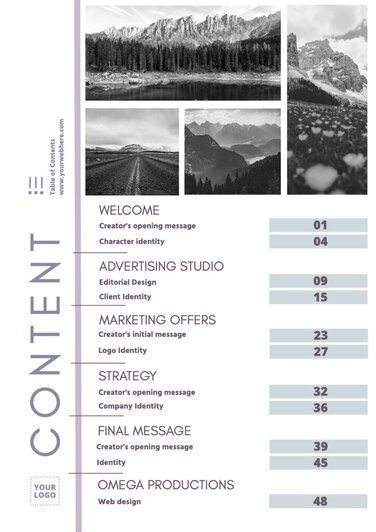 Table of Contents Design Templates
