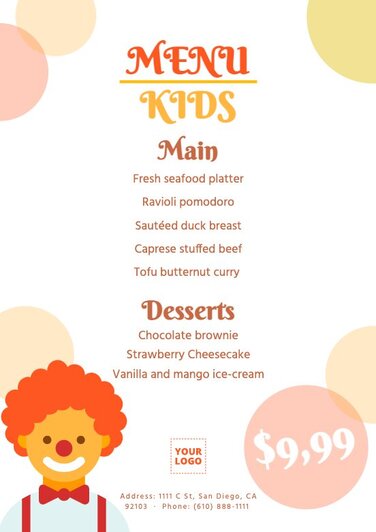 Kids menu templates for cafes and restaurants