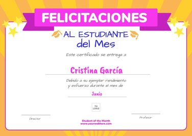Certificados de Estudiante del Mes editables online