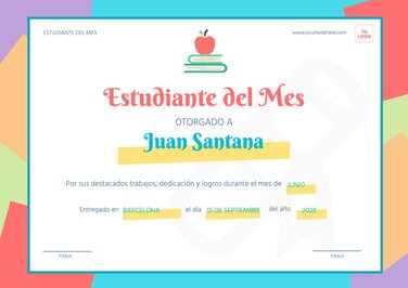 Certificados de Estudiante del Mes editables online