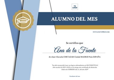 Certificados de Estudiante del Mes editables online
