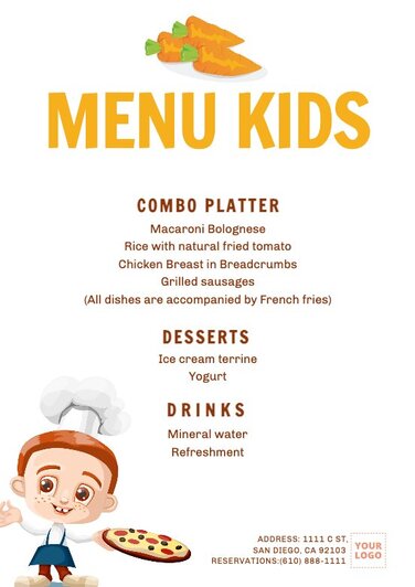 Kids menu templates for cafes and restaurants
