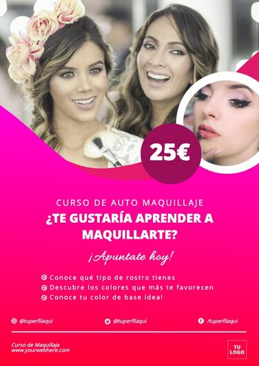 Crea un flyer para Cursos de Maquillaje gratis