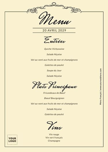 Modèles de menus de restaurants français
