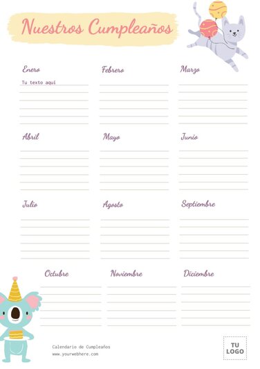 Plantillas de Calendario de Cumpleaños para editar