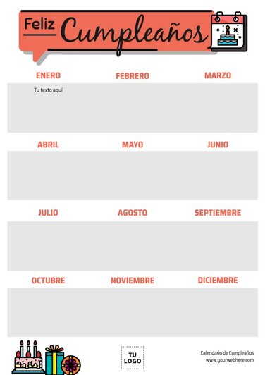 Plantillas de Calendario de Cumpleaños para editar