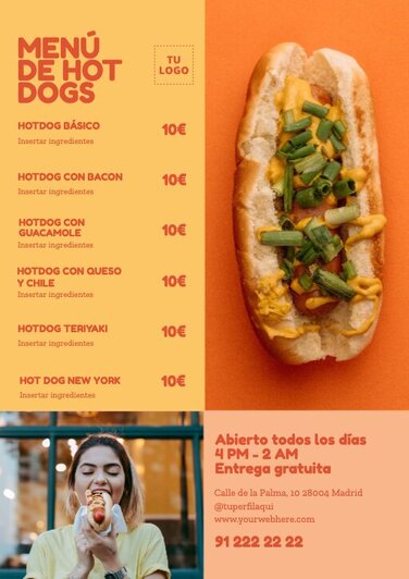 Crea un menú de Hot Dogs para restaurantes gratis
