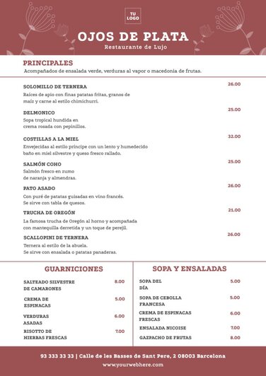 Plantillas de Menú Elegante para editar online