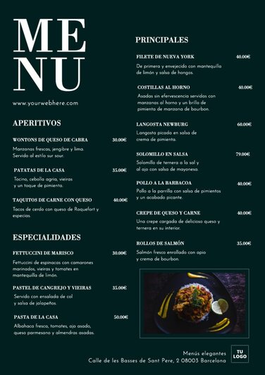 Plantillas de Menú Elegante para editar online