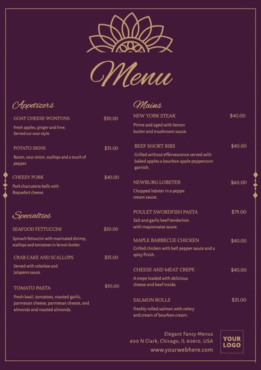 Fancy Menu Templates to Edit Online