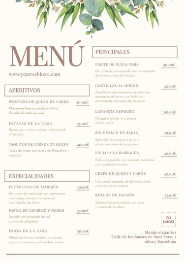 Plantillas de Menú Elegante para editar online