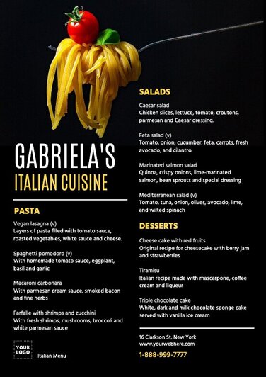Italian Menu Templates to Customize Online