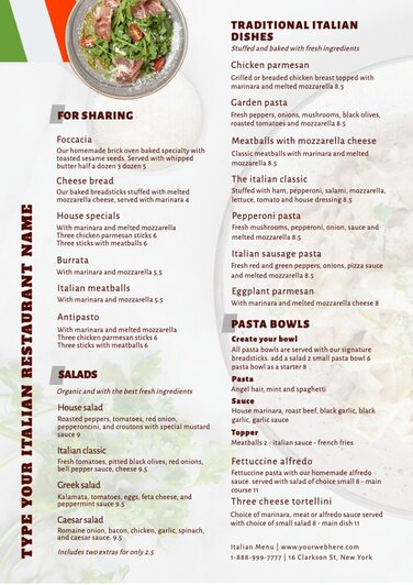 Italian Menu Templates to Customize Online