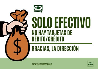 Carteles de Pago Solo en Efectivo para personalizar