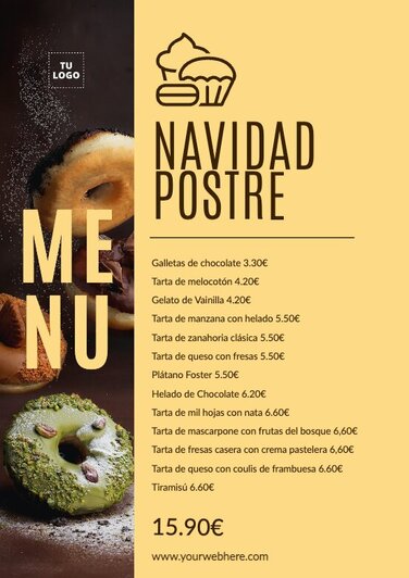 Plantillas de carta de postres para editar online