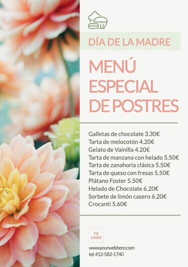 Plantillas de carta de postres para editar online