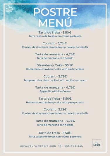 Plantillas de carta de postres para editar online