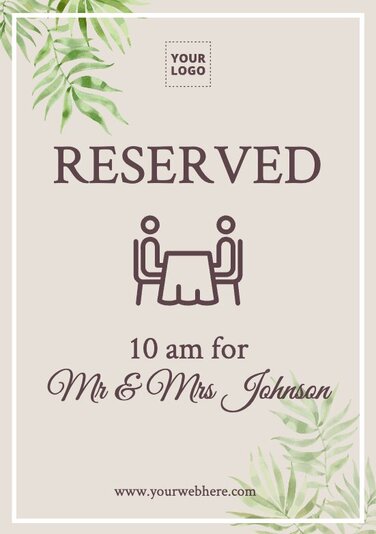 Customize printable reservation signs for tables