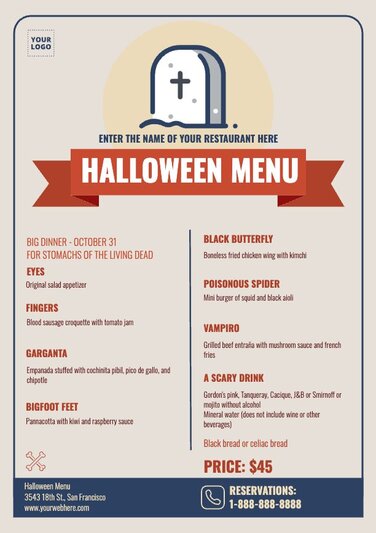 Design a Halloween-themed dinner menu for free