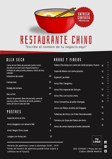 Crea una Carta de Restaurante Chino online