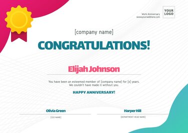 Work Anniversary Card Templates to Customize