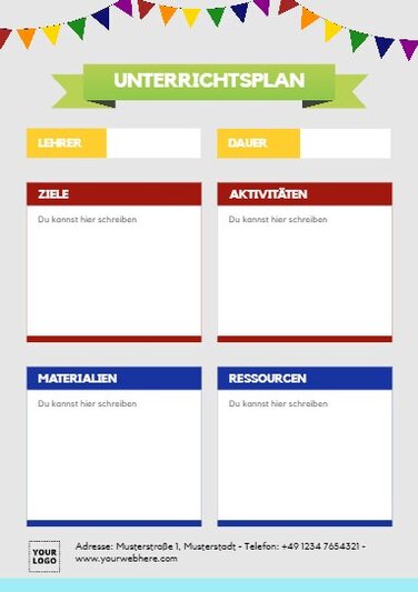Bearbeitbare und druckbare Unterrichtsplanvorlagen