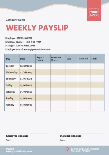 Gratis loonstrook sjablonen om te bewerken