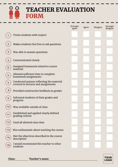Customizable Teacher Evaluation Examples Online