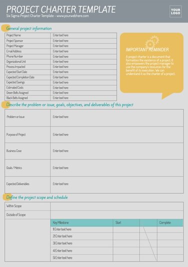 Six Sigma Project Charter Templates