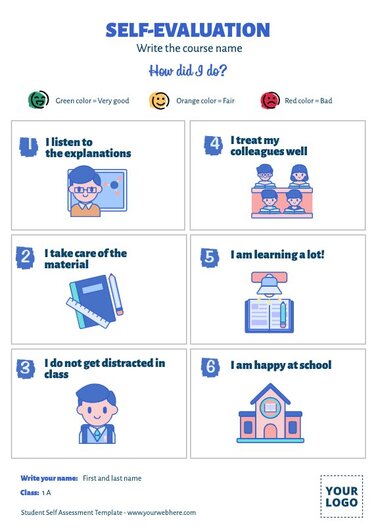 Editable Student Self Assessment Templates