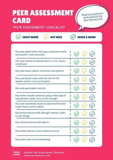 Editable Student Self Assessment Templates