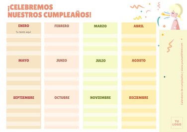 Plantillas de Calendario de Cumpleaños para editar